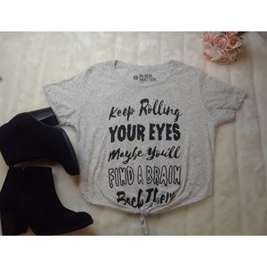 Tops | Funny Custom Cut Tie In Front Graphic Crop Top | Poshmark